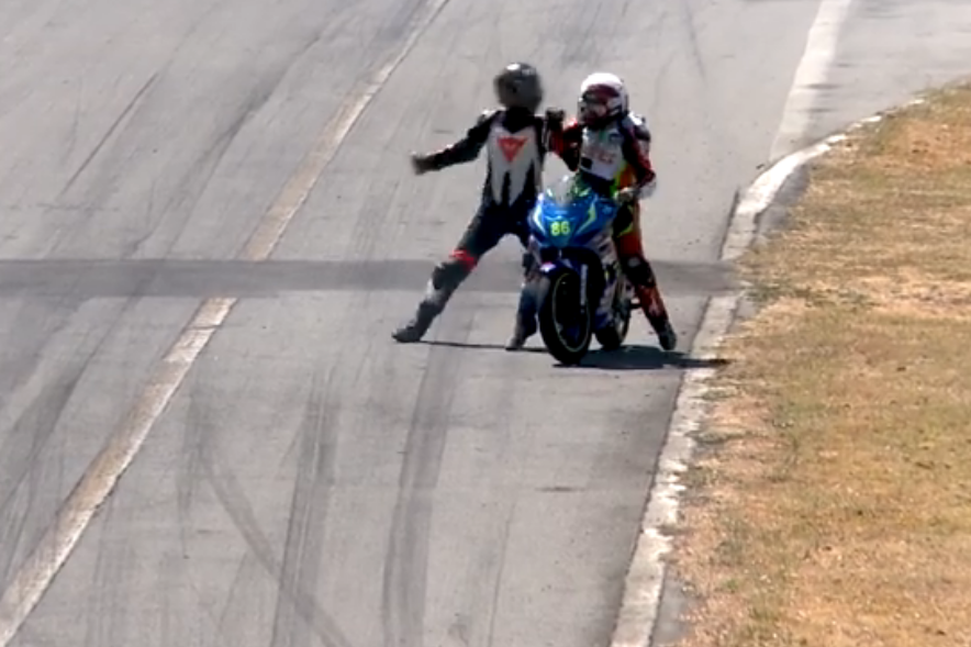 VIDEO: Riders banned after bizarre crash, on-track fight - Speedcafe.com