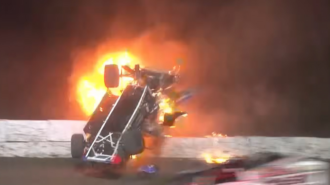 NASCAR star Stewart Friesen hospitalised after fiery crash - Speedcafe.com